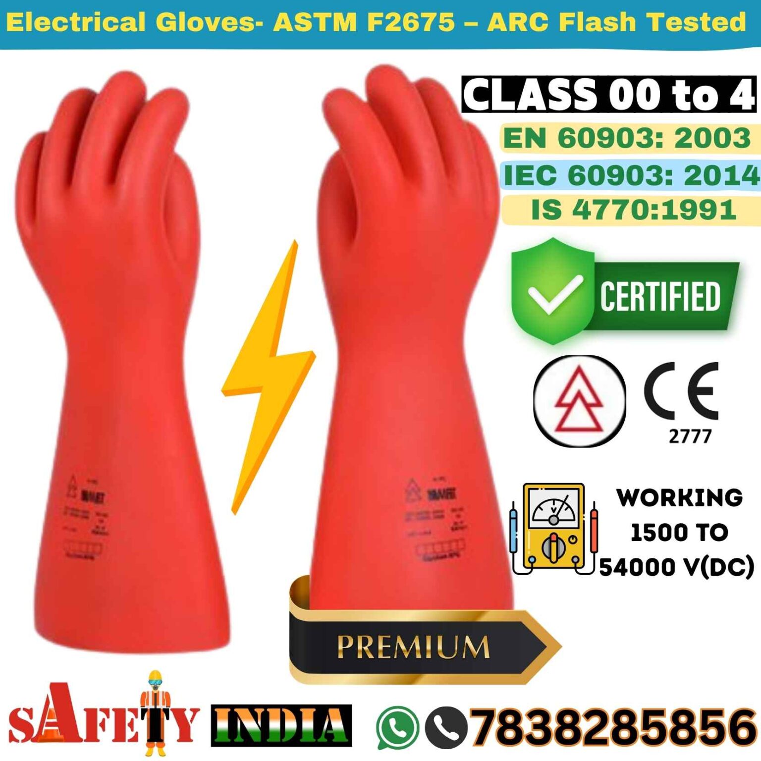 Electrical Gloves Class 00, 0, 1, 2, 3 & 4, As per IEC 60903, EN 60903 ...